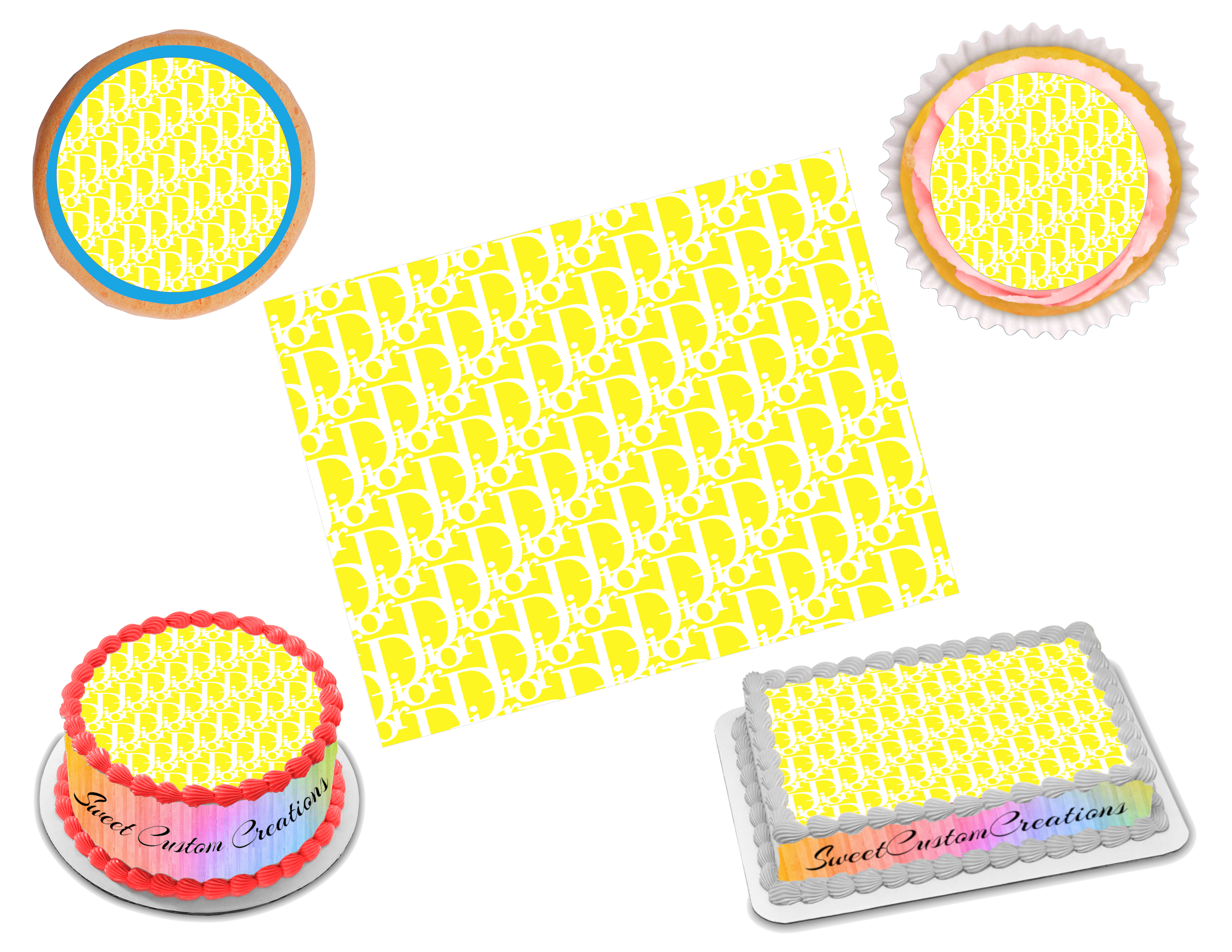 Christian Dior Yellow White Print Edible Image Frosting Sheet #10 (80 ...