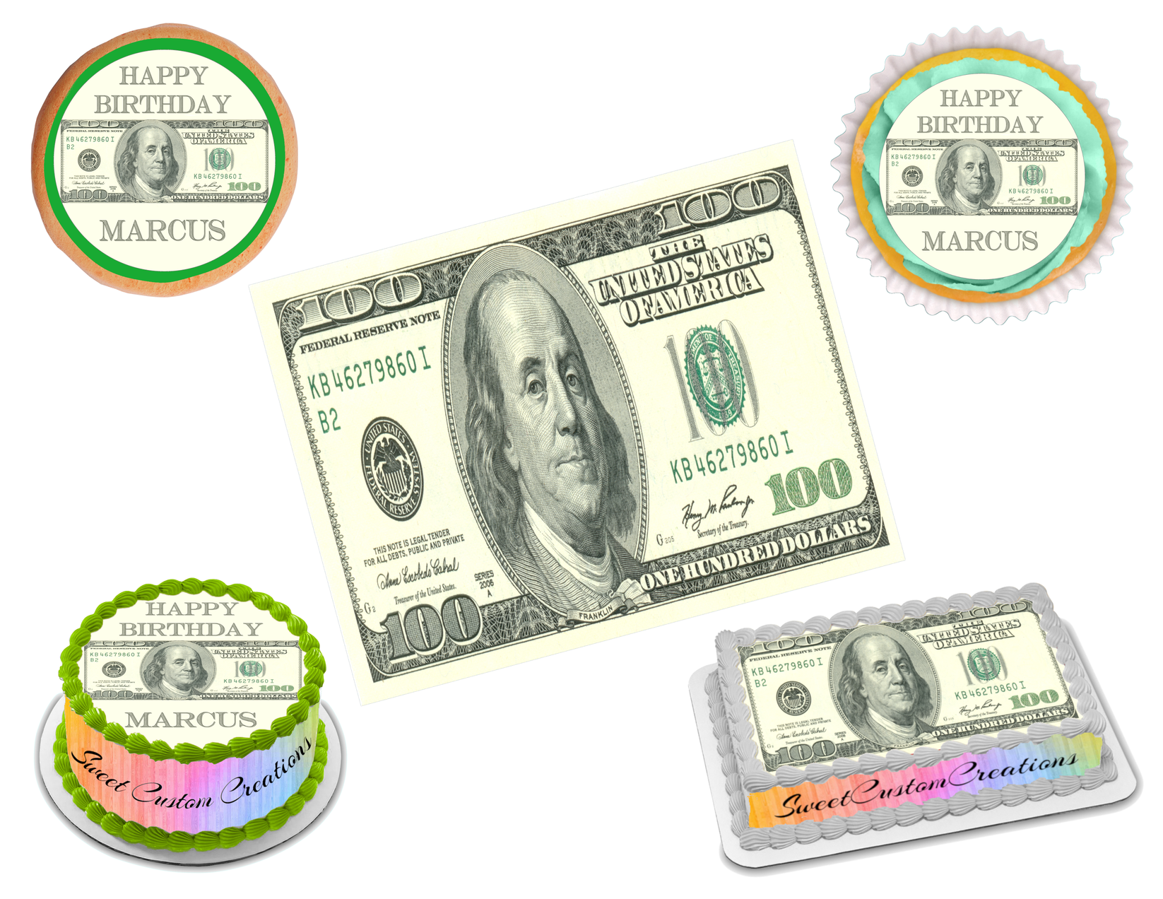 100 Dollar Bill Edible Image Frosting Sheet #6 (70+ sizes) – Sweet ...
