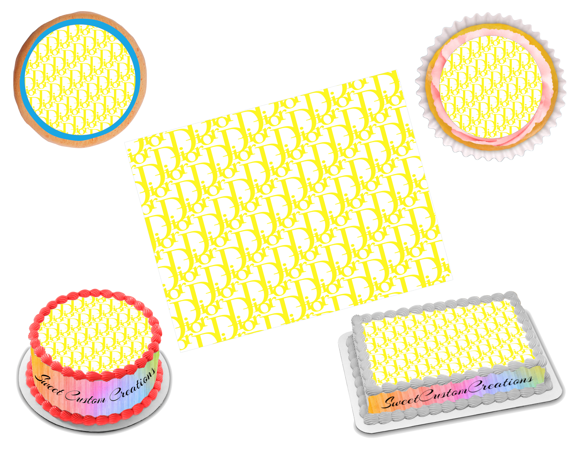 Christian Dior Yellow White Print Edible Image Frosting Sheet #9 (80 ...